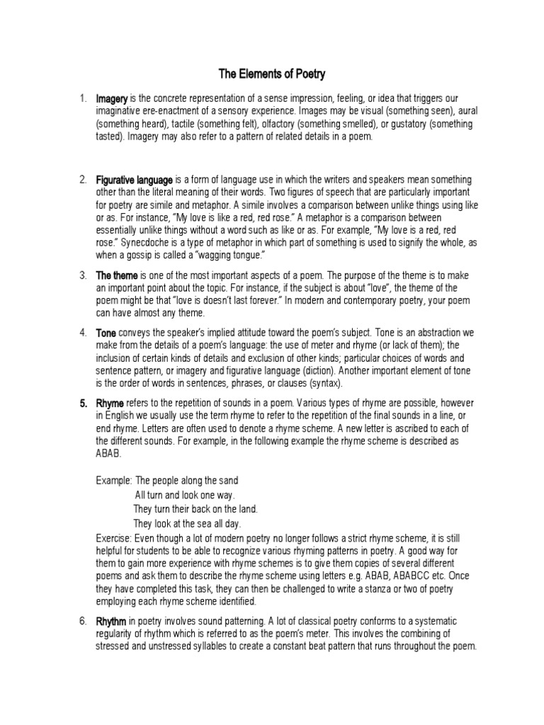 The Elements of Poetry | PDF | Poetry | Metre (Poetry)