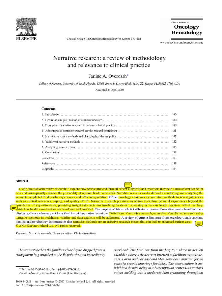 Narrative Research A Review of Methodology and Relevance To Clinical ...