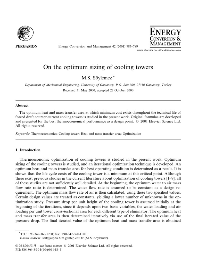 Optimum Sizing of Cooling Towers | PDF | Mathematical Optimization ...