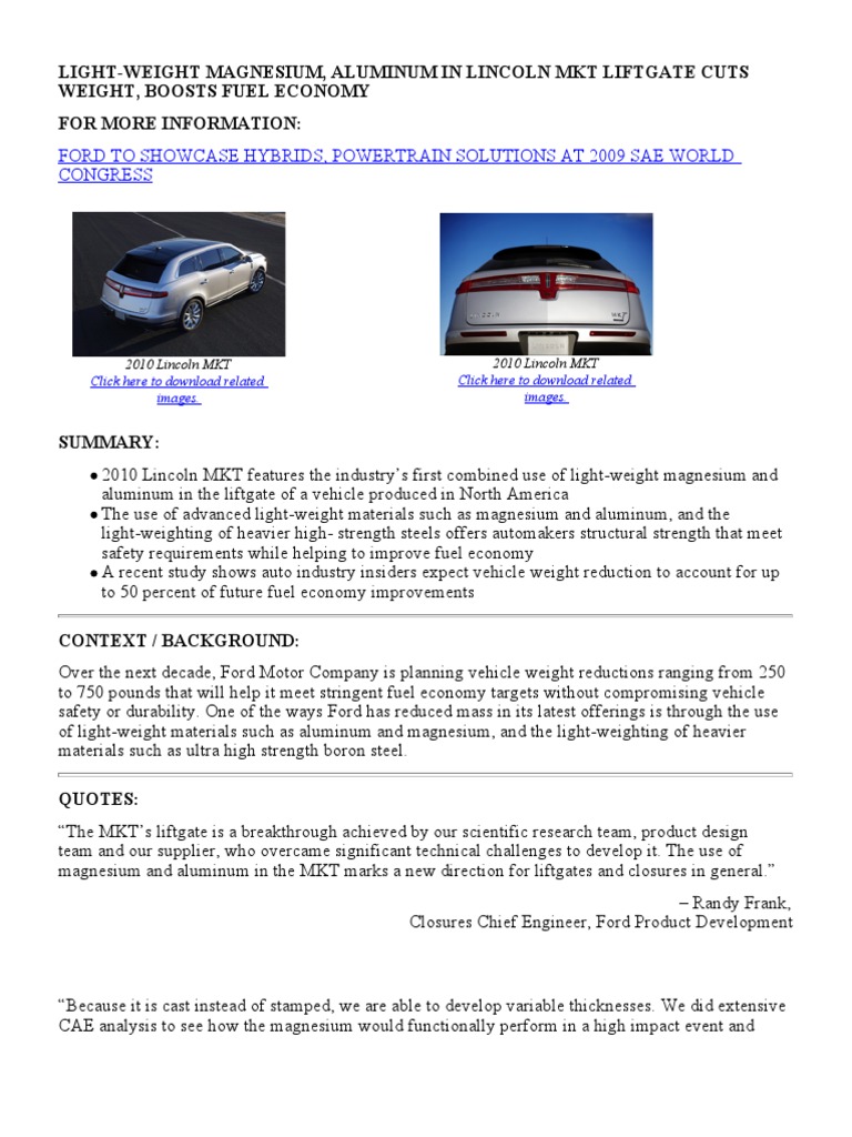 Lightweight Magnesium Aluminum in Lincoln MKT Liftgate Cuts Weight ...