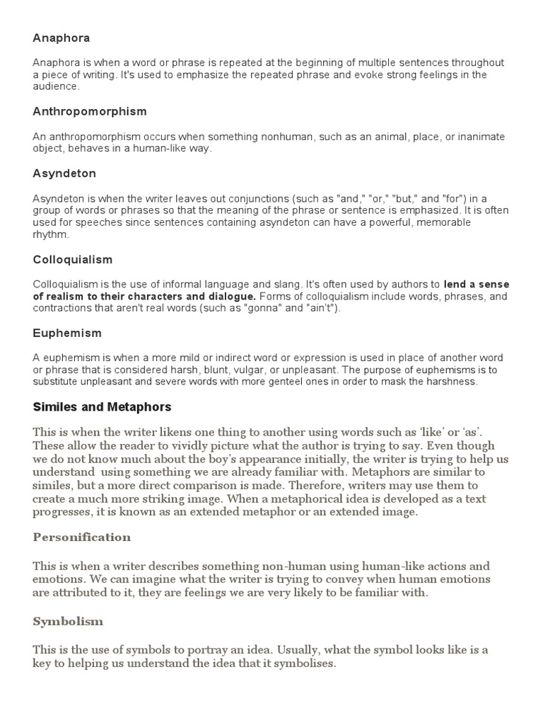 Anaphora: Similes and Metaphors | PDF | Metaphor | Writers