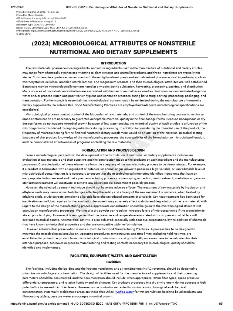 USP-NF 2023 Microbiological Attributes of Nonsterile Nutritional and ...