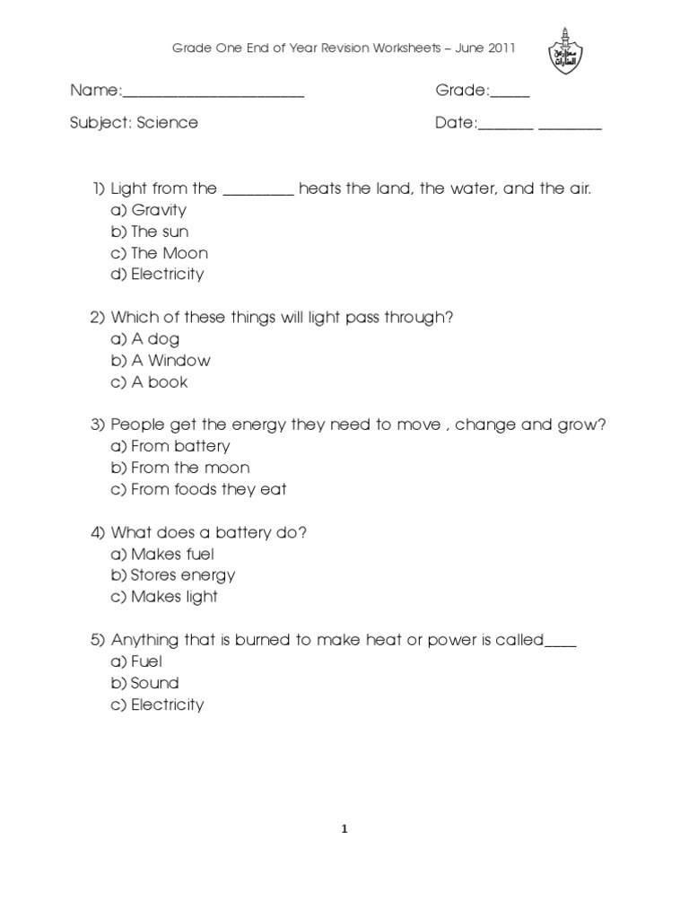 G1 - Science Revision Worksheets (May 2011) | PDF | Moon | Earth