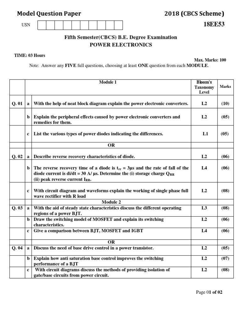 Model Question Paper 2018 (Cbcs Scheme) 18EE53 | PDF | Power Inverter ...