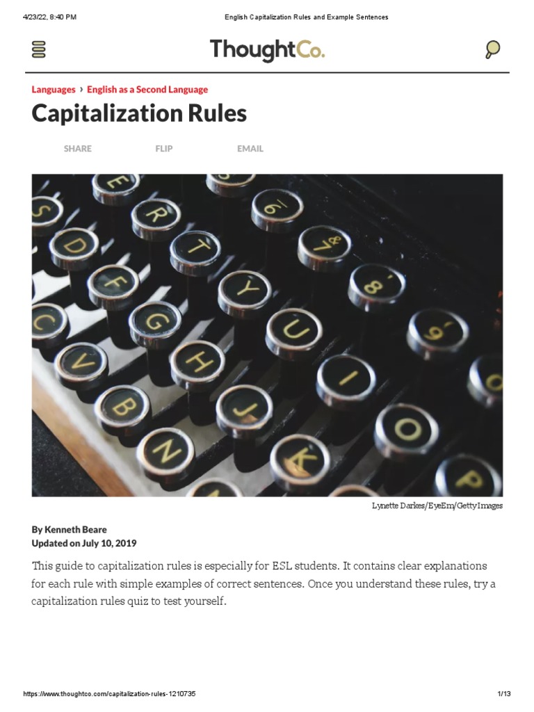 ESL Guide: Master Capitalization | PDF | English As A Second Or Foreign ...