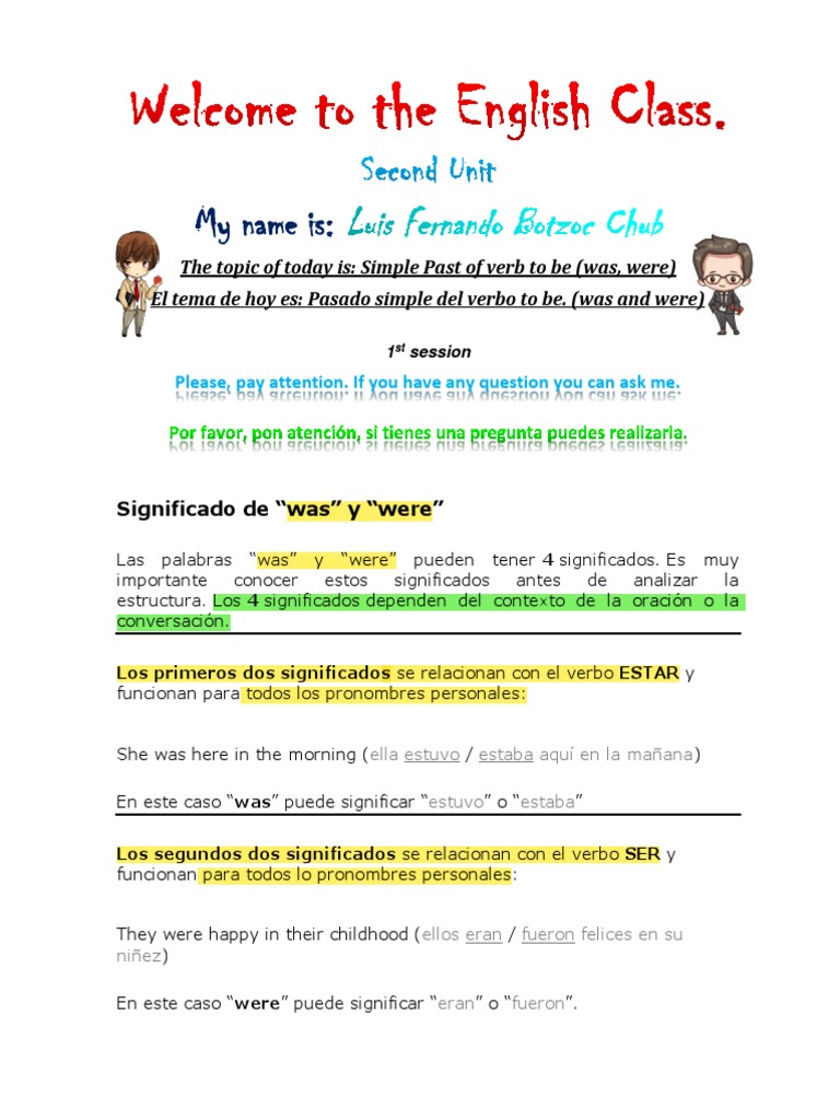 3ro - Was and Were, Pasado Del Verbo To Be | PDF | Morfología ...