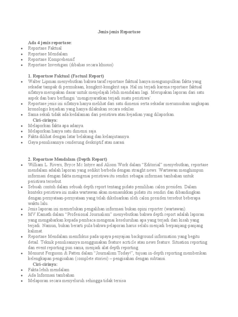 Jenis-jenis Reportase Jurnalistik | PDF | Politik