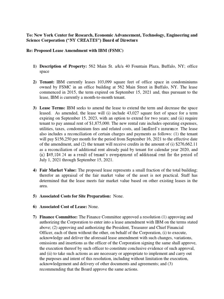 NY CREATES IBM Board Packet | PDF | Leasehold Estate | Lease
