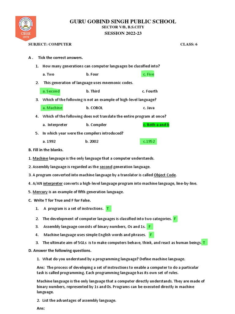 Class 6 Chapter 1 Computer | PDF | Assembly Language | Compiler