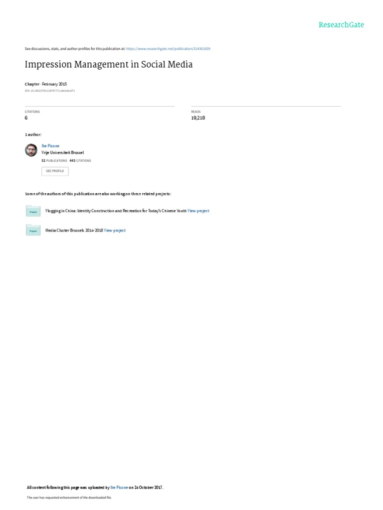 Impression Management in Social Media: February 2015 | PDF | Sociology ...