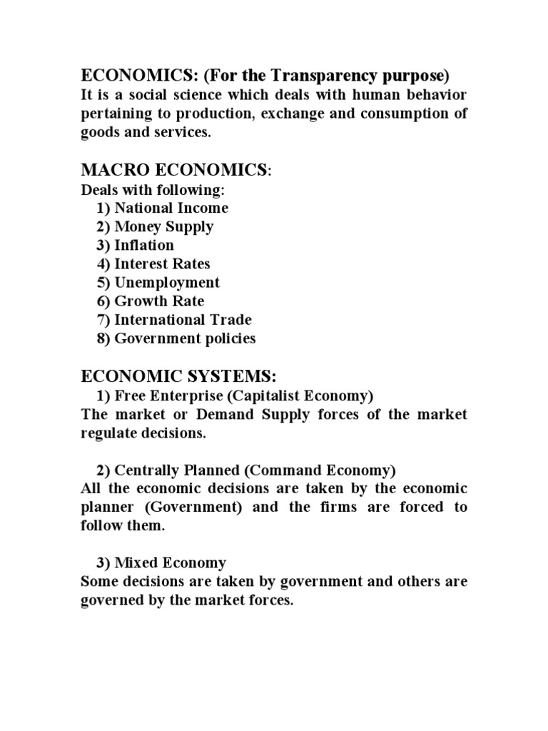 ECONOMICS: (For The Transparency Purpose) | PDF | Measures Of National ...