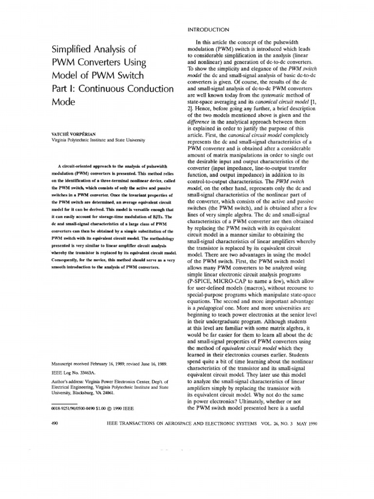 Simplified Analysis Of Pwm Converters Using The Model Of Pwm Switch Part I Ccm Pdf