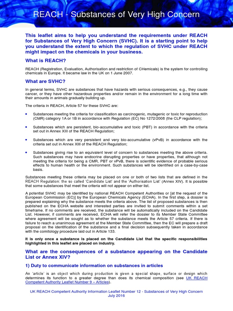 REACH - Substances of Very High Concern | PDF | Working Conditions ...