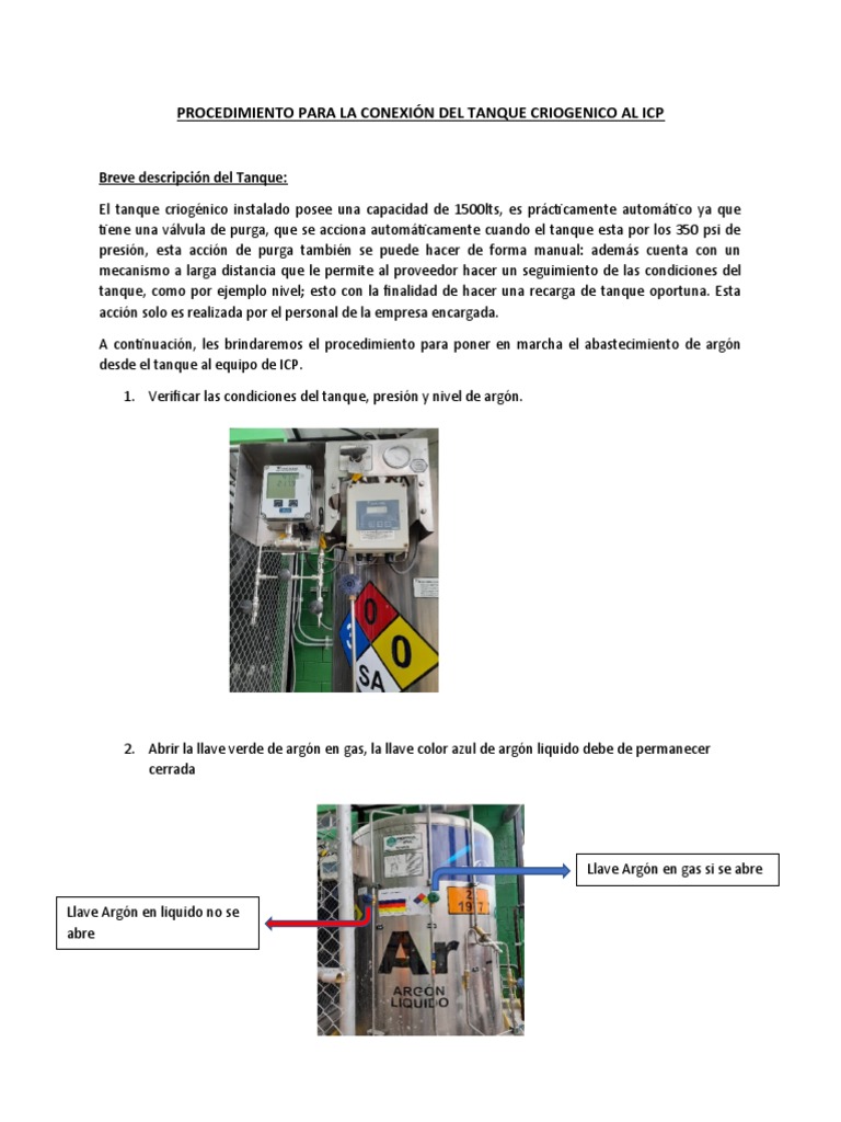 Procedimiento para La Conexión Del Tanque Criogenico Al Icp | PDF ...