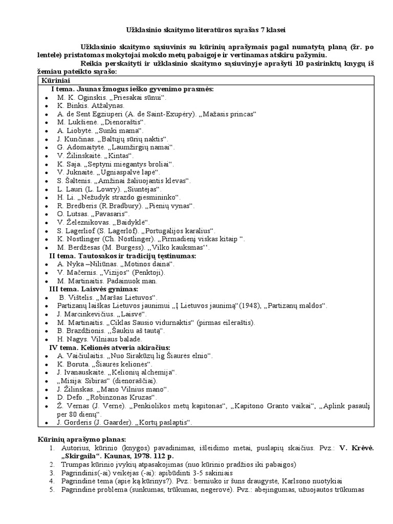 7c KL - Uzklasinis Skaitymas | PDF