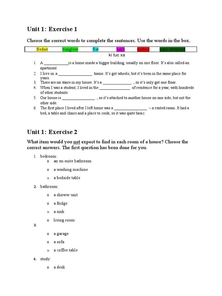 Unit 1 - Grammar - Vocabulary | PDF | Roommate | Room