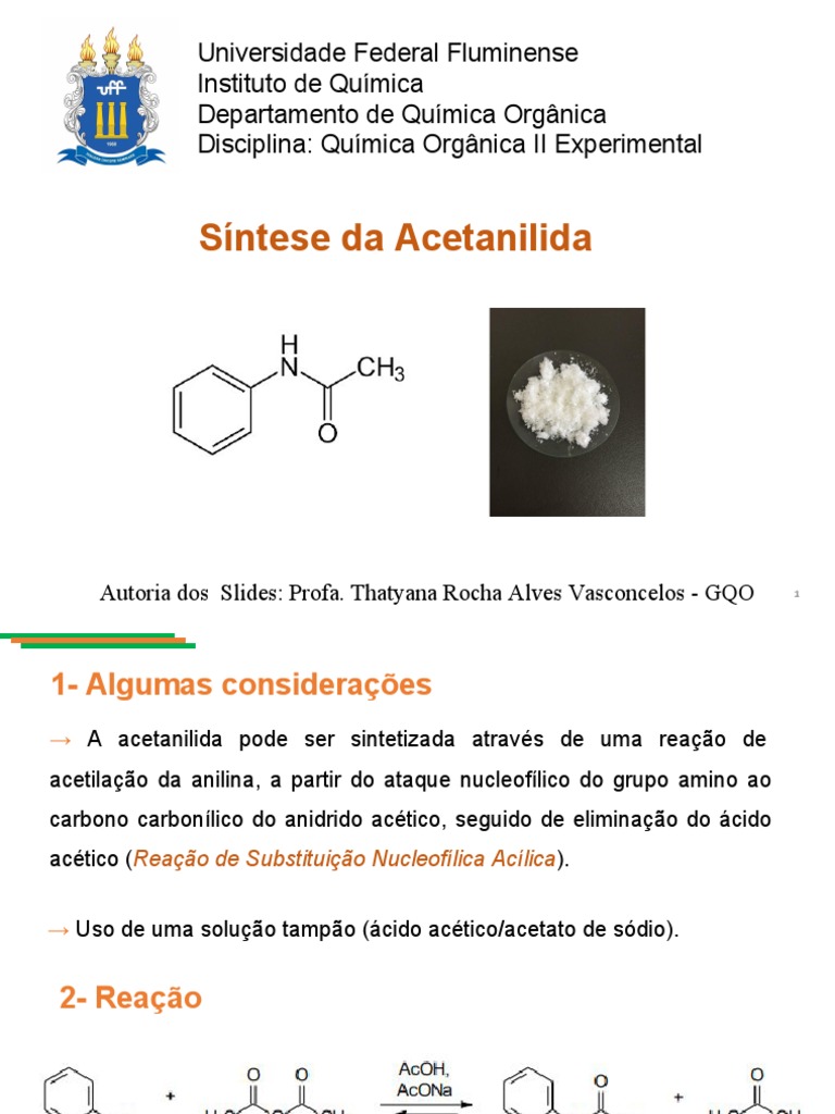 Slides Sintese Acetanilida | PDF | Química | Reações químicas