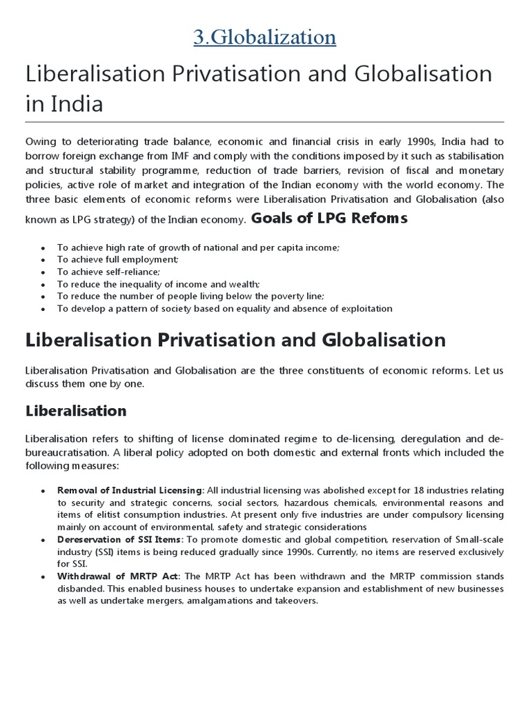 Liberalisation Privatisation and Globalisation in India: 3.globalization | PDF | Balance Of ...