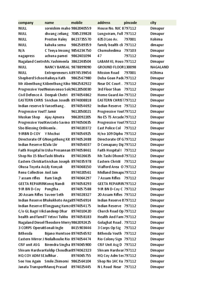 Company Name Mobile Address Pincode City | PDF
