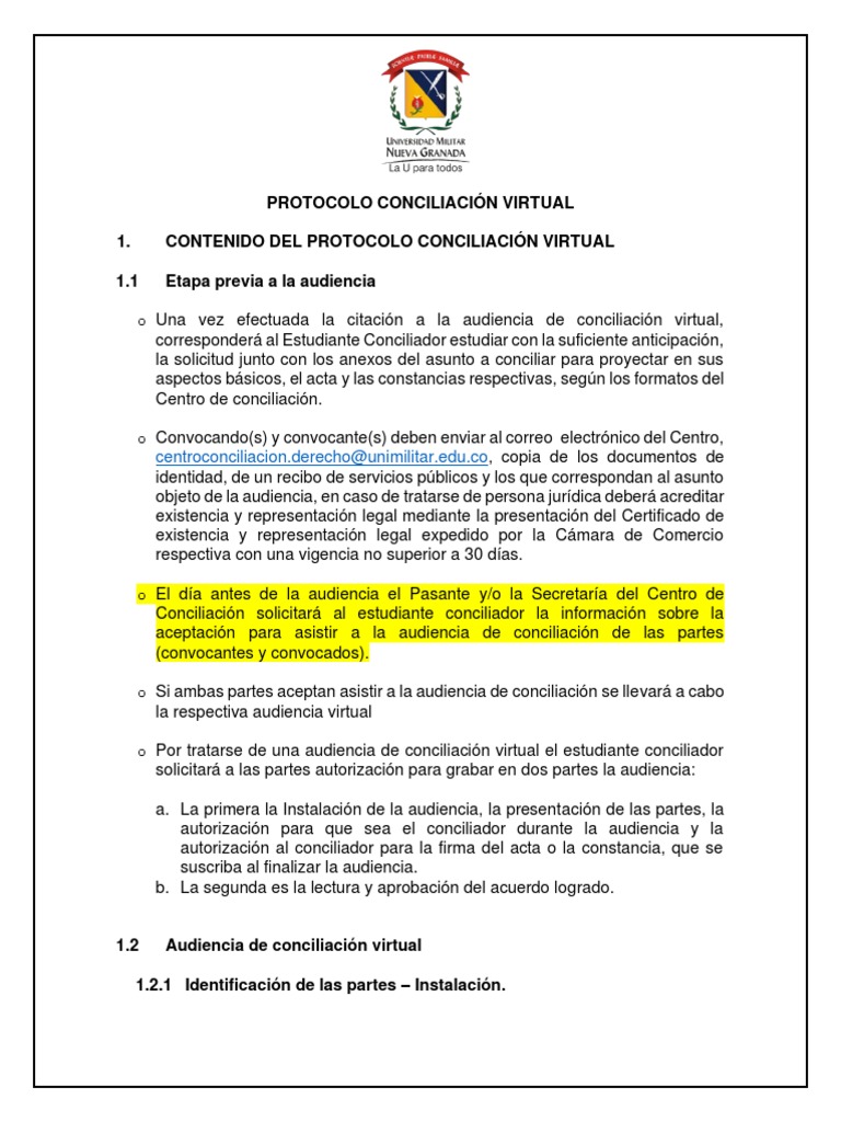 Protocolo Conciliacion Virtual | PDF