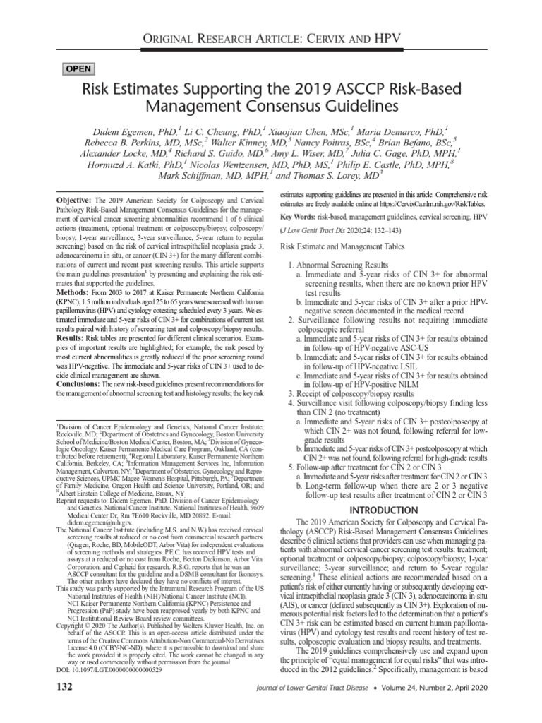 Risk Estimates Supporting The 2019 ASCCP Risk-Based Management ...