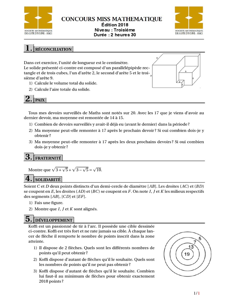 Concours Miss Maths 2018 Niveau 3eme | PDF | Méthodes et références pédagogiques