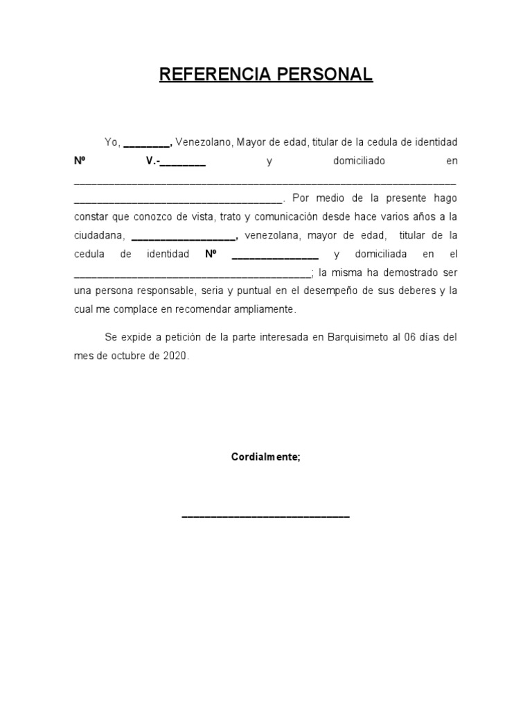 Referencia Personal Modelo VENEZUELA | PDF