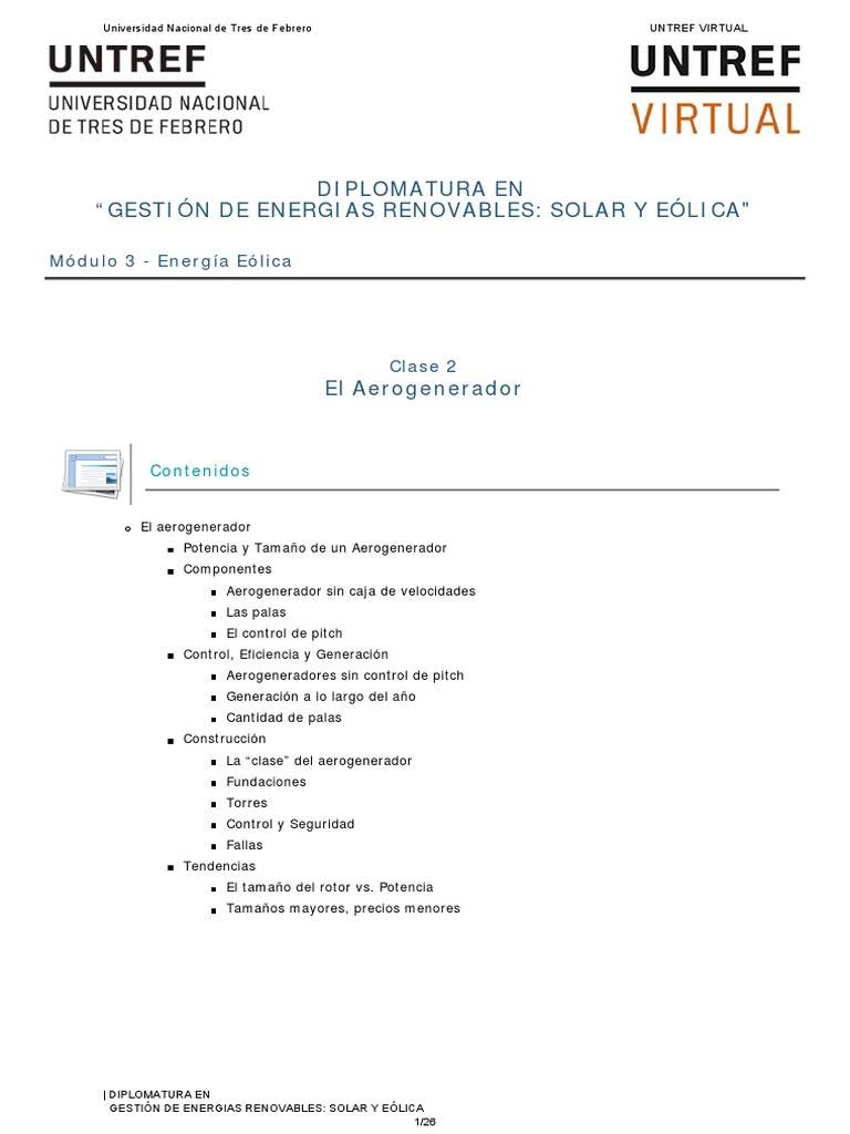 Modulo 3 Energia Eólica - Aerogenerador UNTREF | PDF | Turbina eólica | Energía eólica
