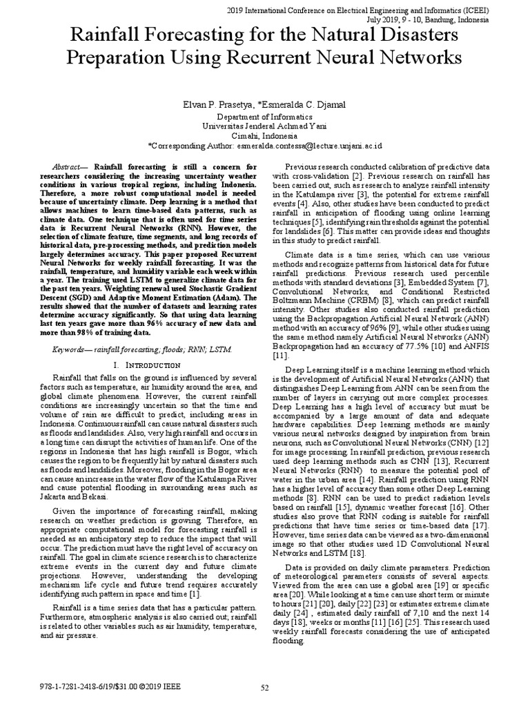 Rainfall Forecasting For The Natural Disasters Preparation Using Recurrent Neural Networks | PDF ...