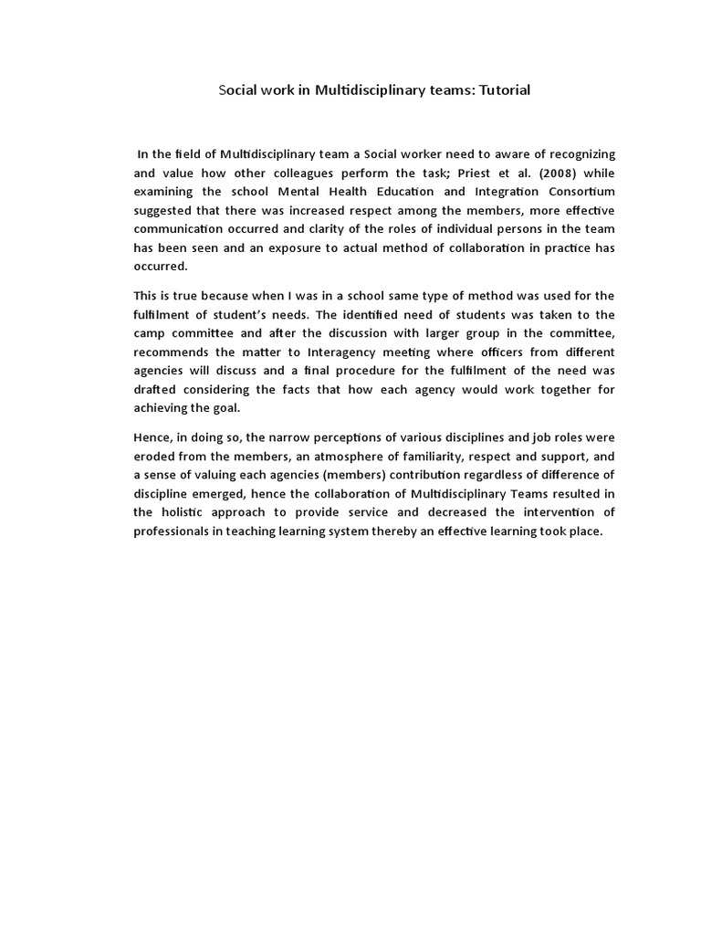 Social Work in Multidisciplinary Teams | PDF