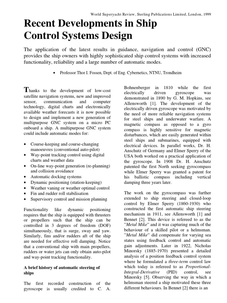 Recent Developments in Ship Control System Design | PDF | Gyroscope ...