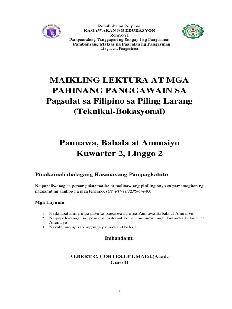 PILING LARANG Tech Voc Q4Module 2 | PDF