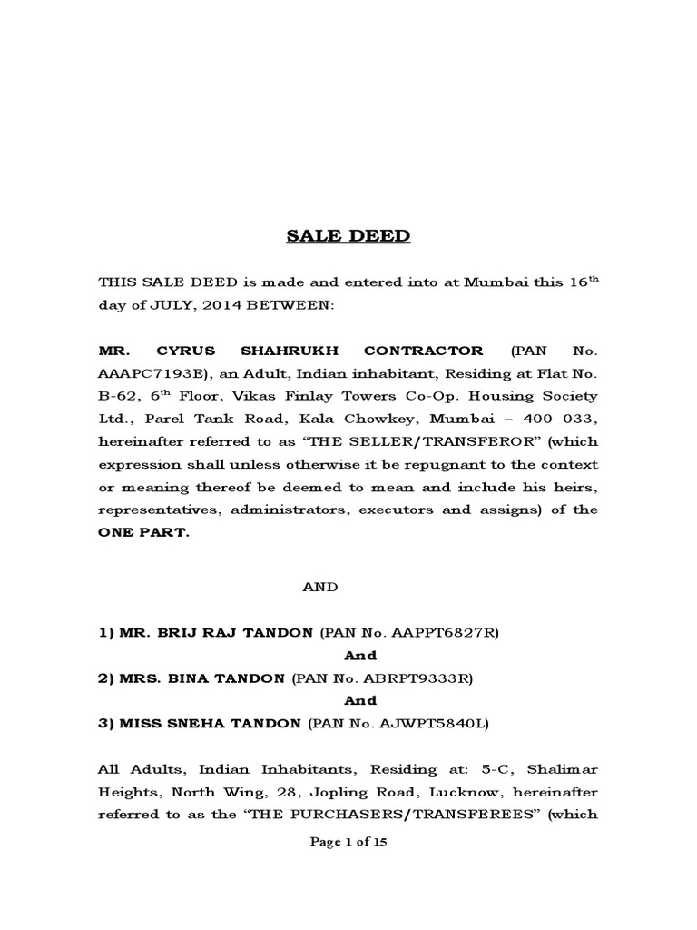 Sale Deed | PDF | Deed | Mortgage Law