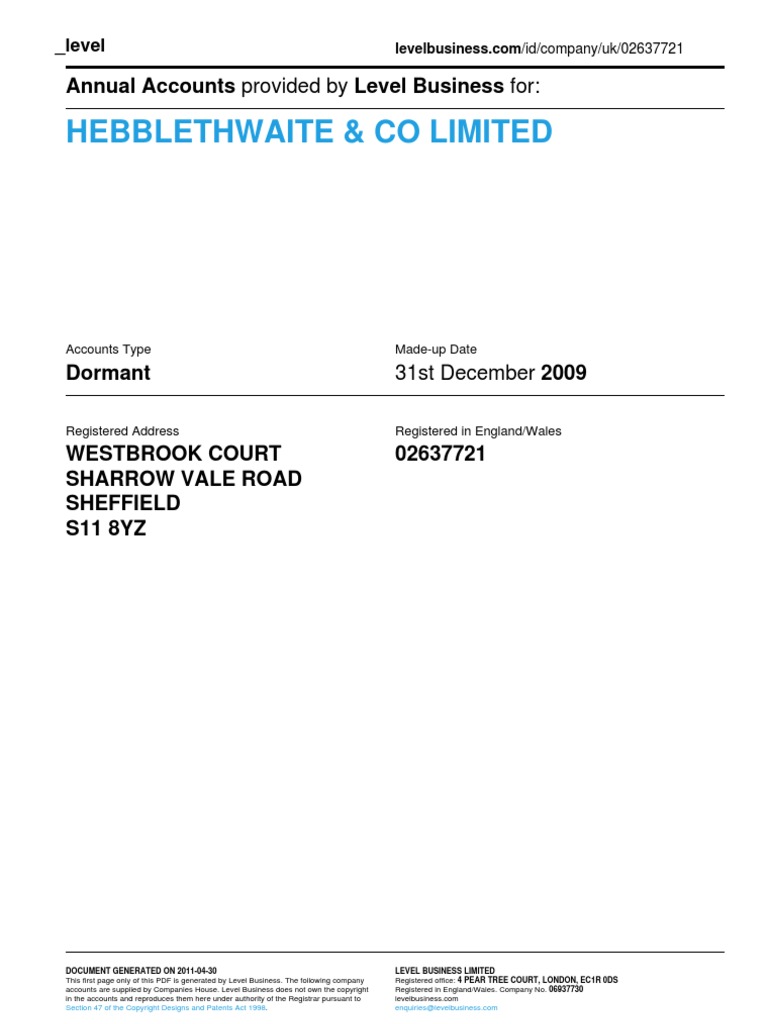 Hebblethwaite & Co Limited: Annual Accounts Provided by Level Business ...