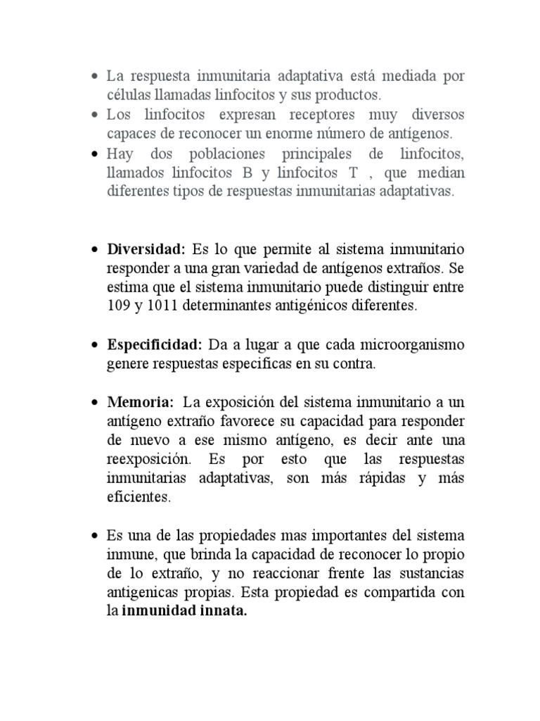 La Respuesta Inmunitaria Adaptativa Está Mediada Por Células Llamadas Linfocitos y Sus Productos ...