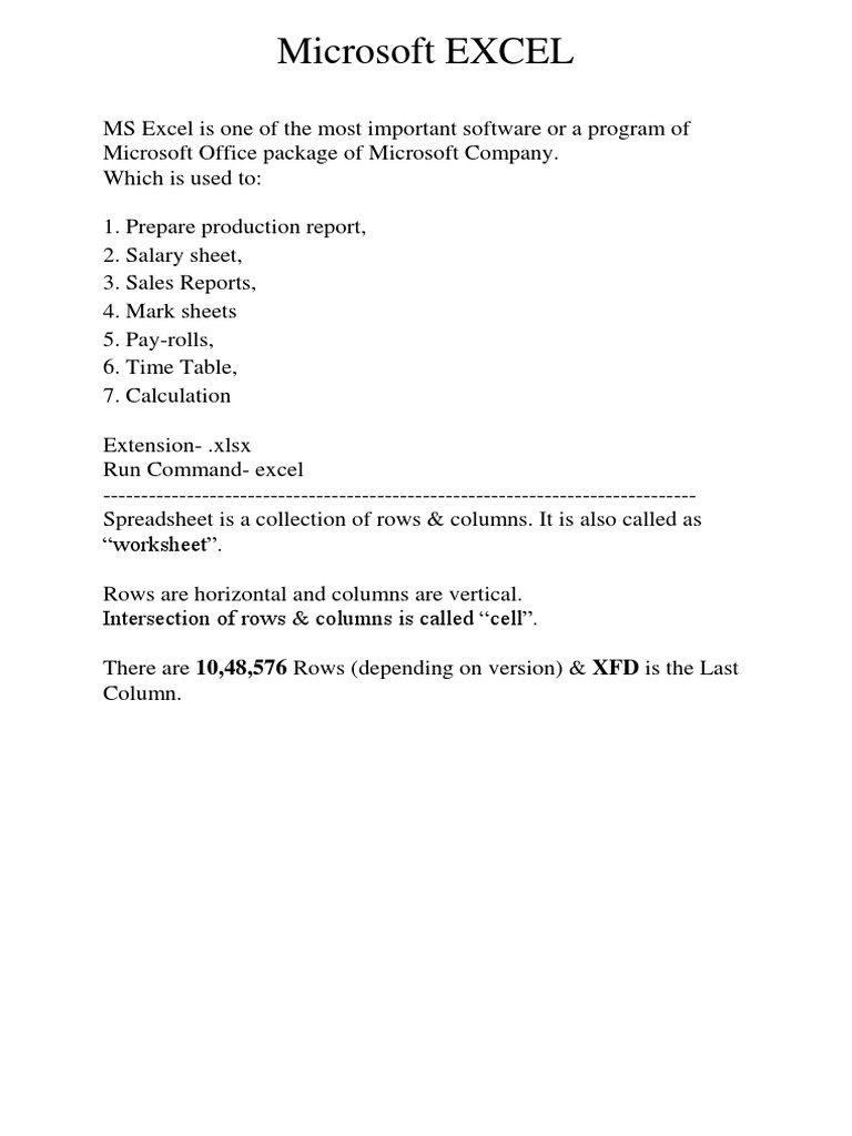 MS EXCEL Notes 1 | PDF | Microsoft Excel | Software