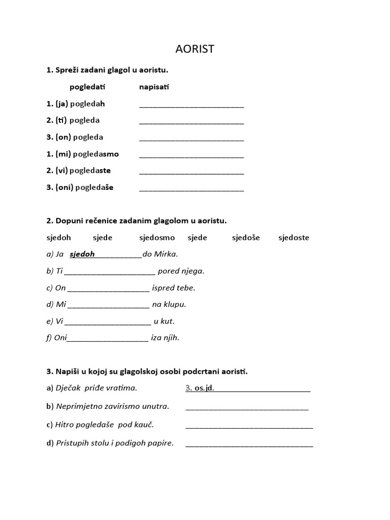 Aorist - Vježba | PDF