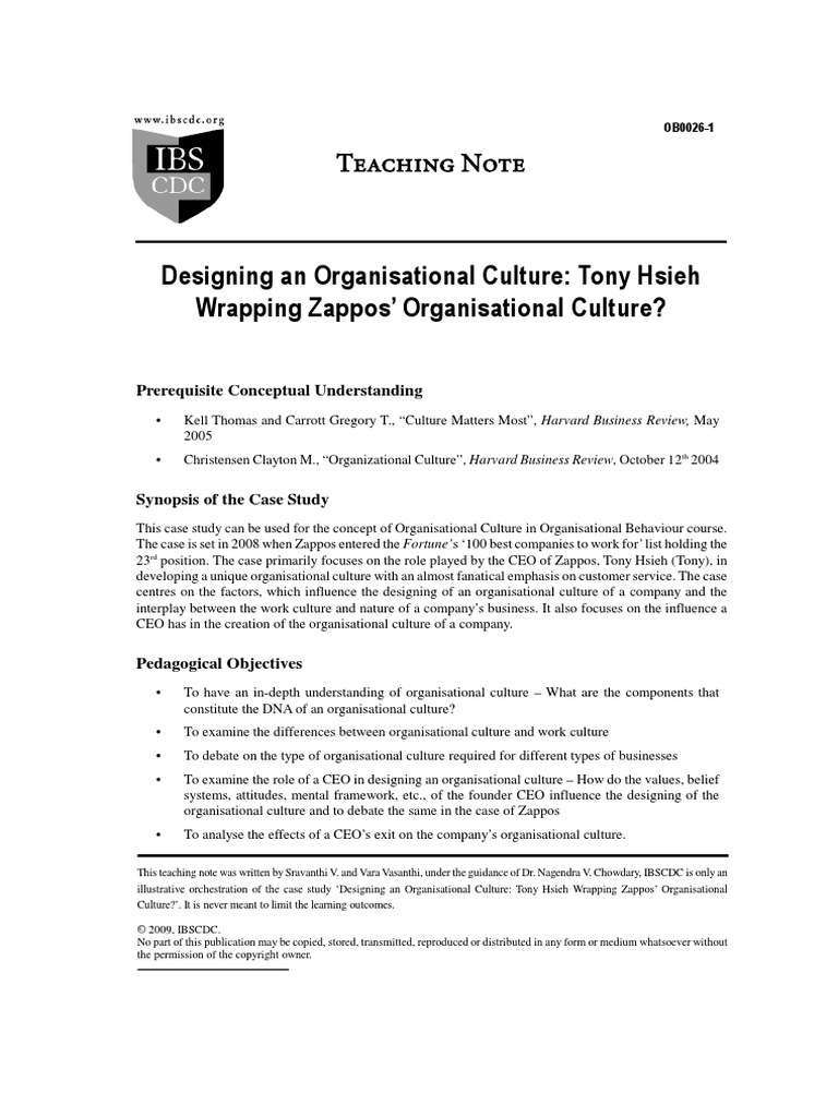 Zappos Case Study Answers | PDF | Organizational Culture | Zappos