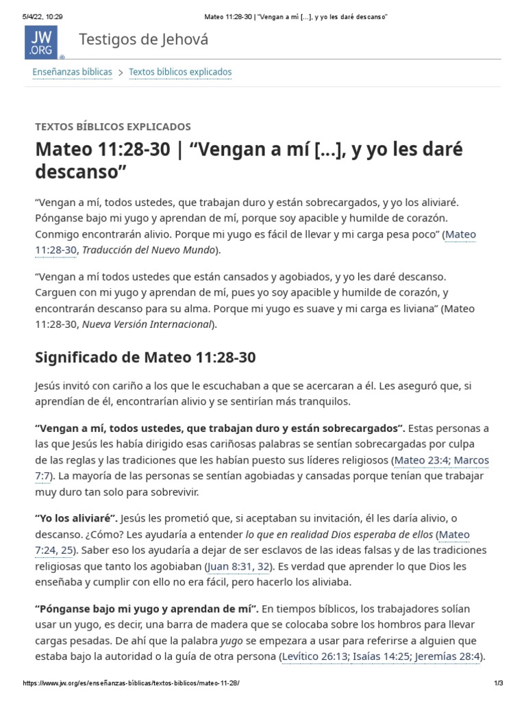 Mateo 11 - 28-30 | PDF | Evangelio de Mateo | Jesús