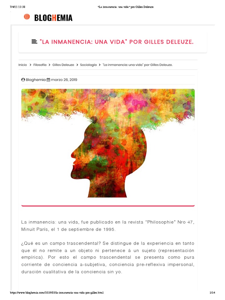 Un análisis de la noción deleuziana de la inmanencia como una vida a ...