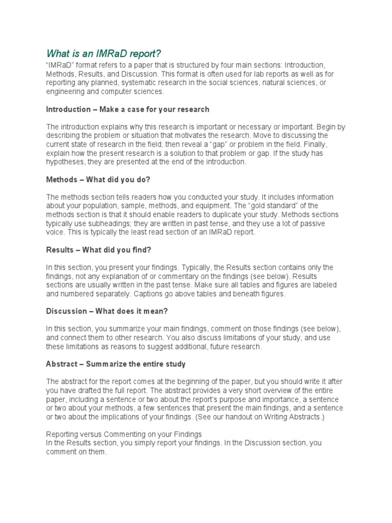 What Is An Imrad Report?: Introduction - Make A Case For Your Research ...