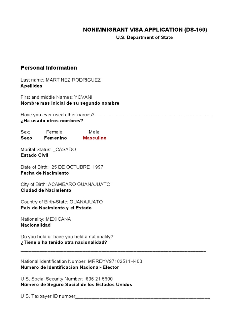 DS 160 Application | PDF | Seguridad nacional