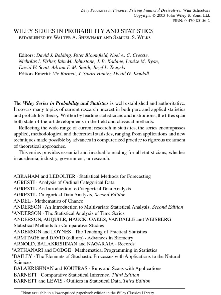 Wiley Series in Probability and Statistics | PDF | Mathematical Statistics | Statistics