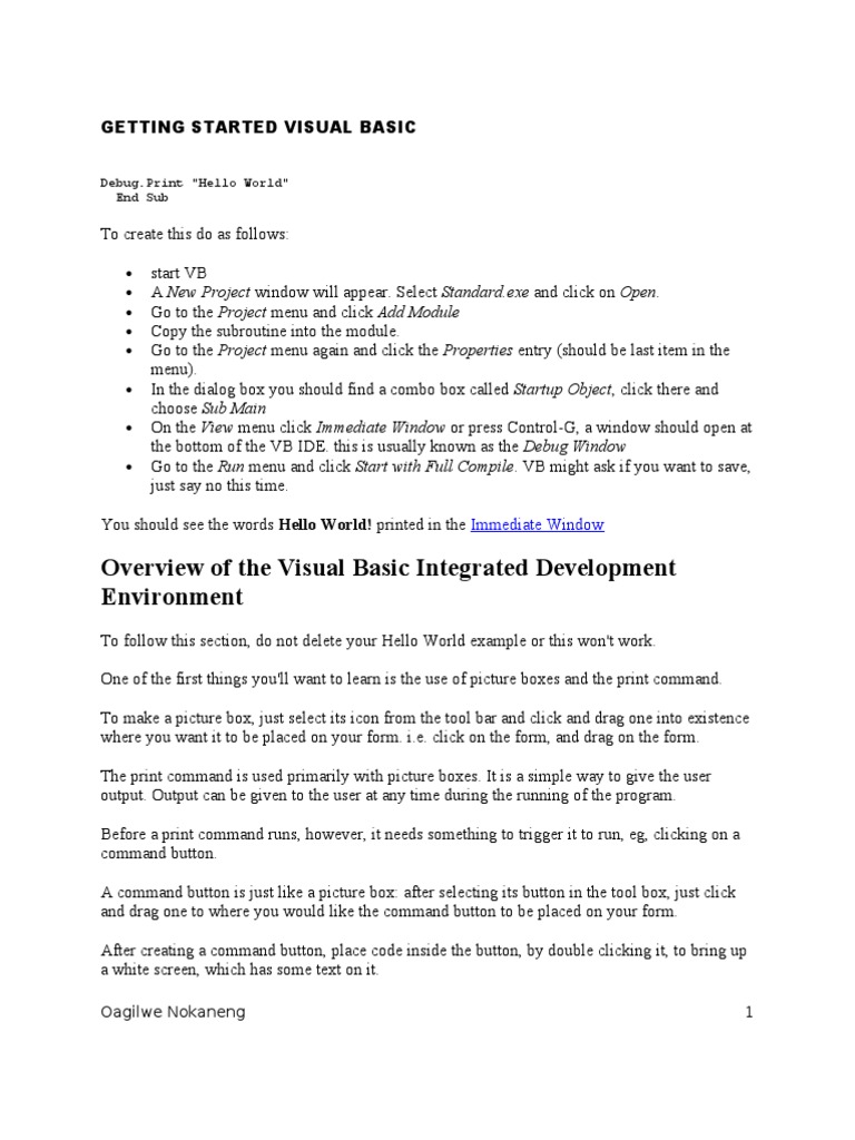 Getting Started Visual Basic | PDF | Visual Basic .Net | Reserved Word