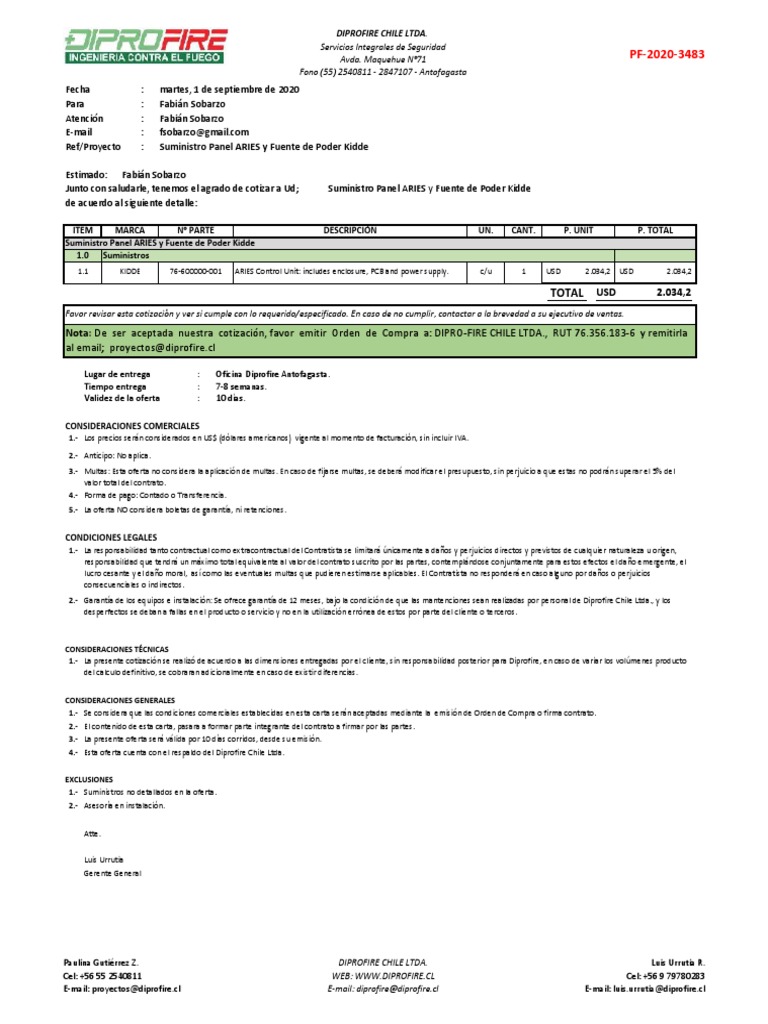 Cotización Panel ARIES y Fuente Kidde | PDF | Finance & Money Management