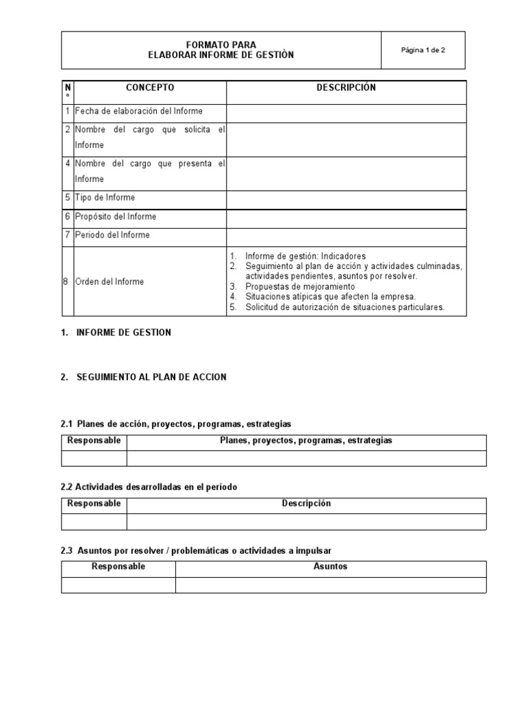 Formato para Elaborar Informe de Gestión | PDF