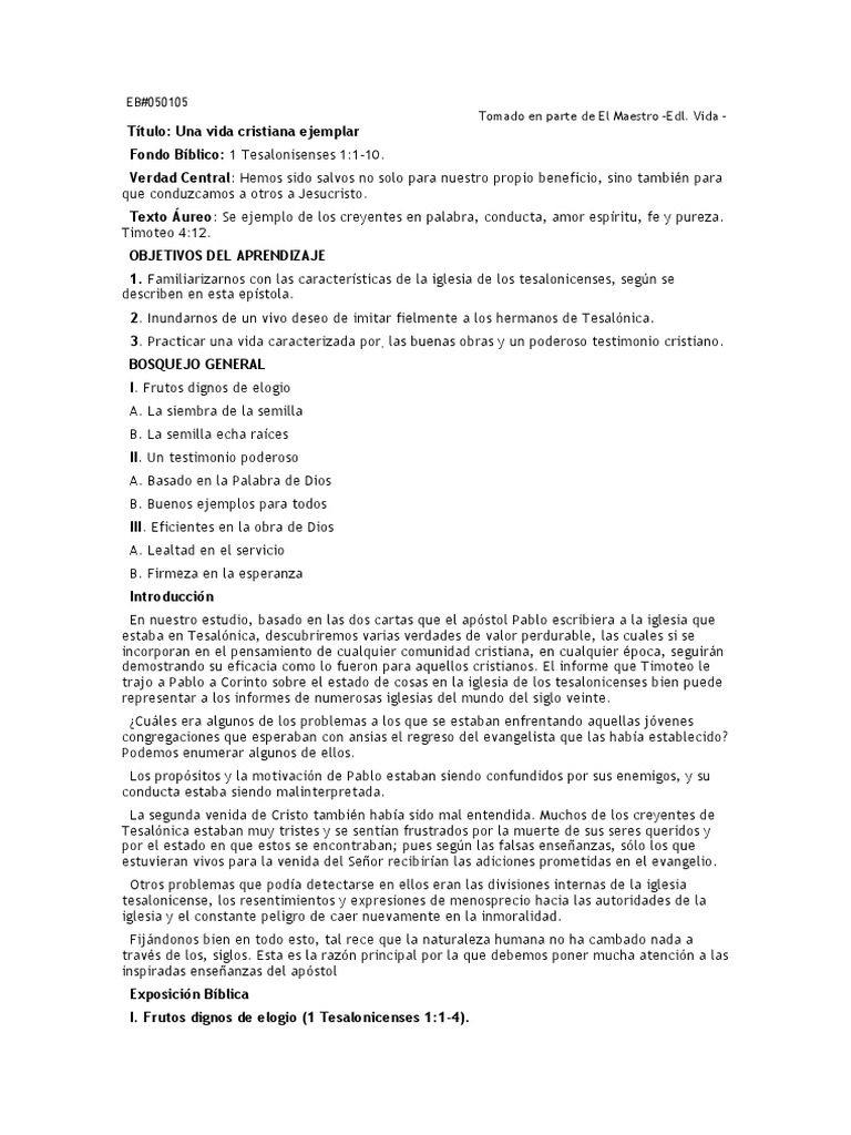 Vida Cristiana Ejemplar en Tesalónica | PDF | Historia | Religión y ...