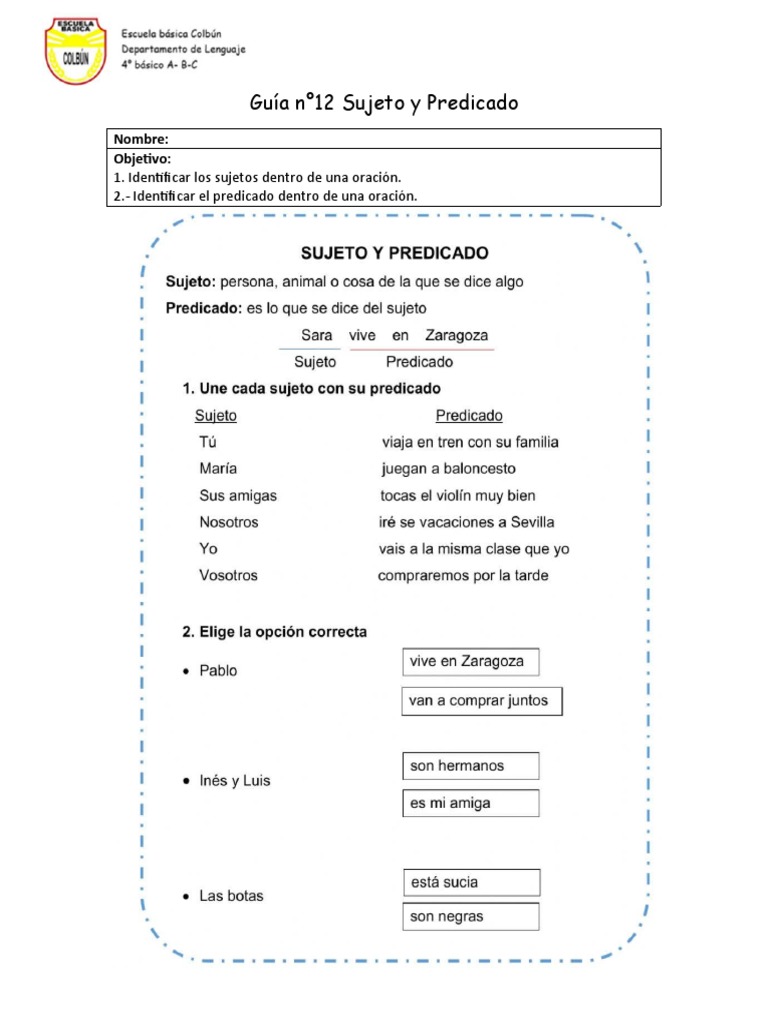 Ejercicios de Sujeto y Predicado | PDF