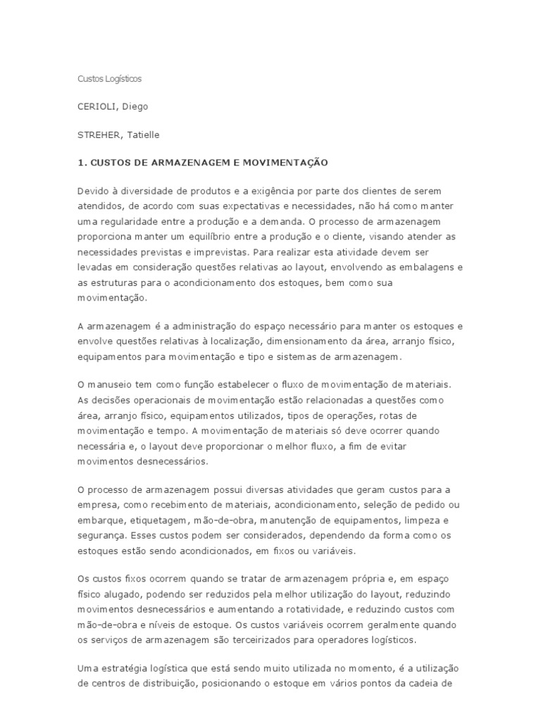 Custos Logísticos Pdf Embalagem E Rotulagem Logística