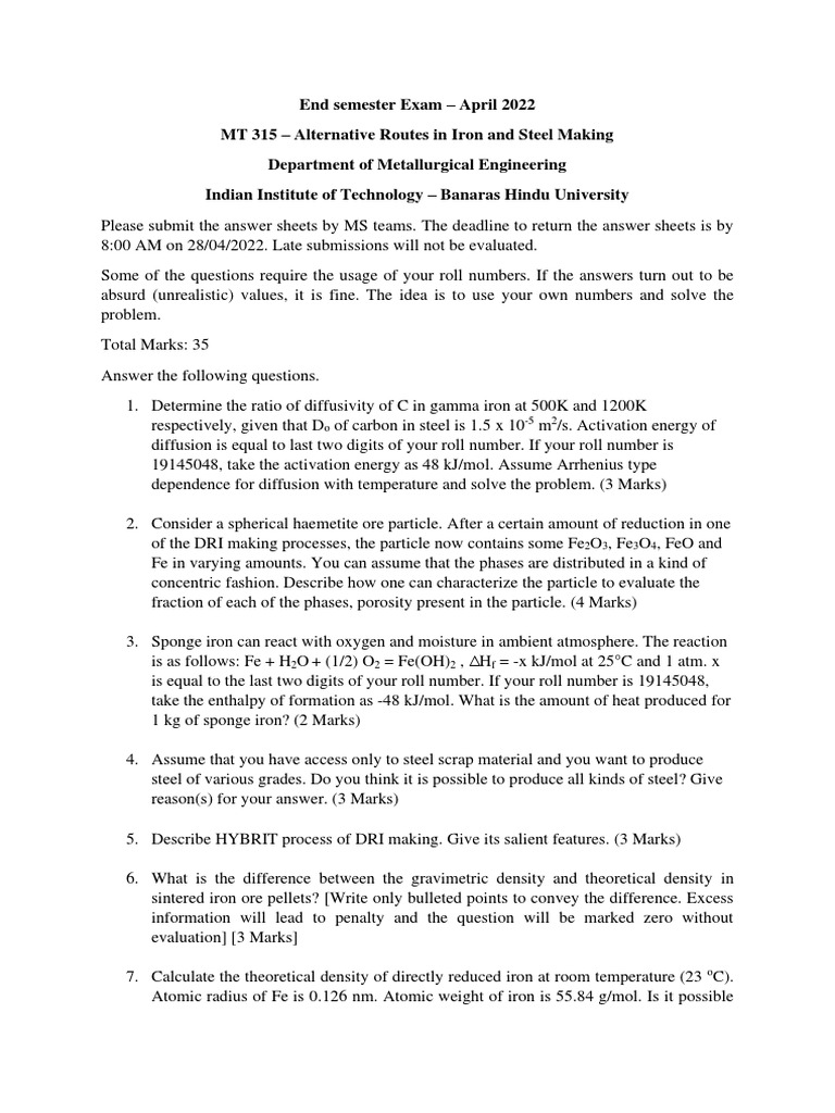 End Sem Question Paper | PDF | Iron | Redox